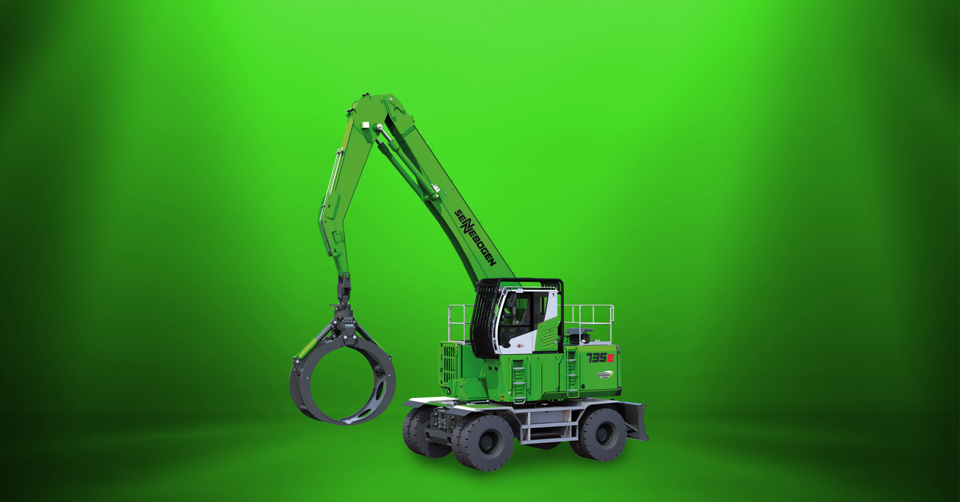 Material handler with electric travel drive for efficient timber handling