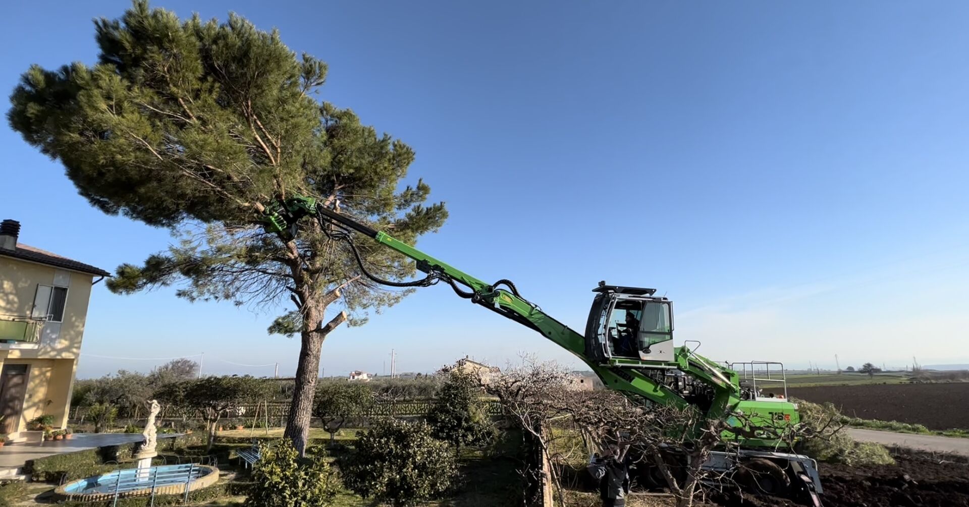 Tree felling along country roads with tree care handler | SENNEBOGEN