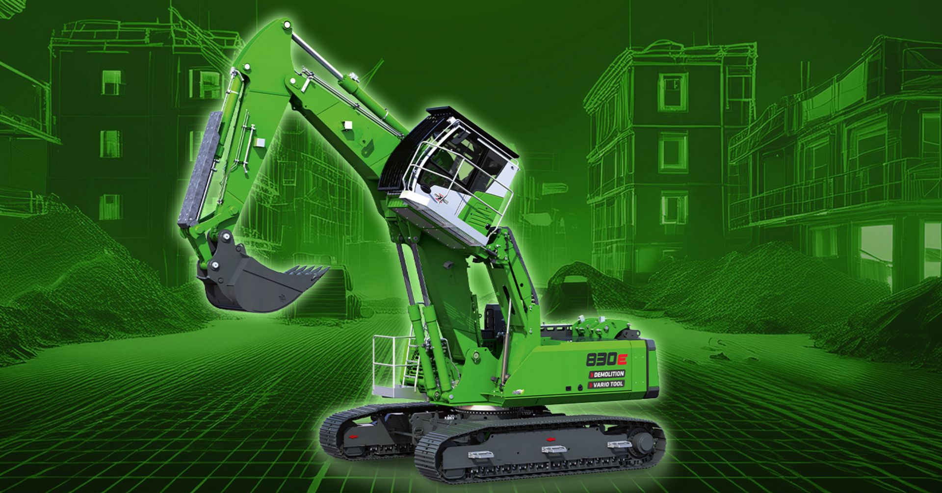 Demolition machine with digging bucket